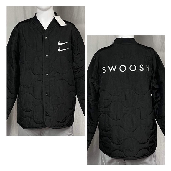 Nike | Jackets & Coats | New Large Black Nike Quilted Pattern Button Up ...